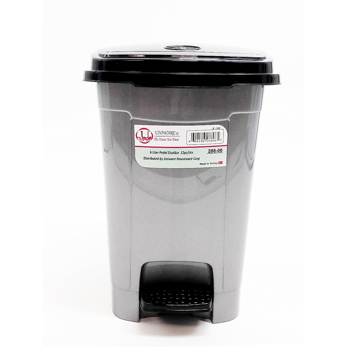 UNIWARE Small Pedal Dustbin Trash Can for Toilet, Kitchen, Living Room, Bedroom, Dark Gray, 6L,Made in Turkey