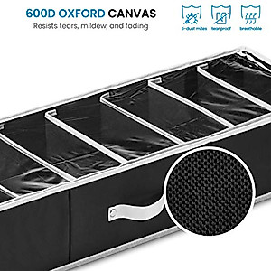 ZOBER Under Bed Shoe Storage Organizer (8 Pairs) Under Bed Storage for Shoes, Customizable Slots for Boots, Clothes Blanket/Comforter Underbed Shoe Storage Containers with Handles (Black)