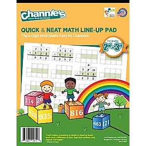 Channie's M603 Triple Digit Math Lineup Pad Math Workbook, 2nd/3rd Graders, Summer School Summer Bridge