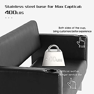 Artist hand Reception Chairs Waiting Room Bench Guest Chairs Draped in PVC Leather, 60.6'' Conference Room Chairs with 2 Cup Holder Office Couch Stainless Steel Base Beauty Equipment