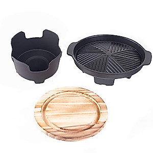 Fuji Merchandise Corp Japanese Korean Style Single Serving Yakiniku Grill with Wooden Trivet and Burner Stove 7 Inch Diameter
