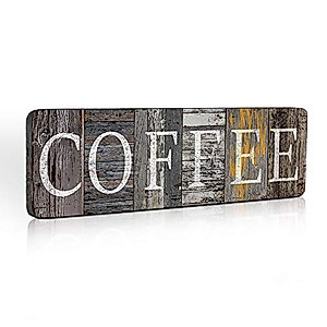 Rustic Coffee Sign Farmhouse Kitchen Decor Sign Printed Wall Hanging Coffee Bar Plaque for Home Office Coffee Counter Decor Vintage Wood Grain Coffee Station Signs by 16x5 inches