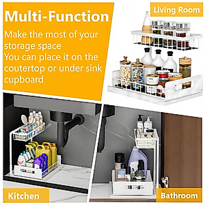 Ceetug Under Sink Organizers and Storage 2 Tier Slide Out Kitchen Cabinet Organizer Sturdy Metal Bathroom Storage (White, 1 Pack)