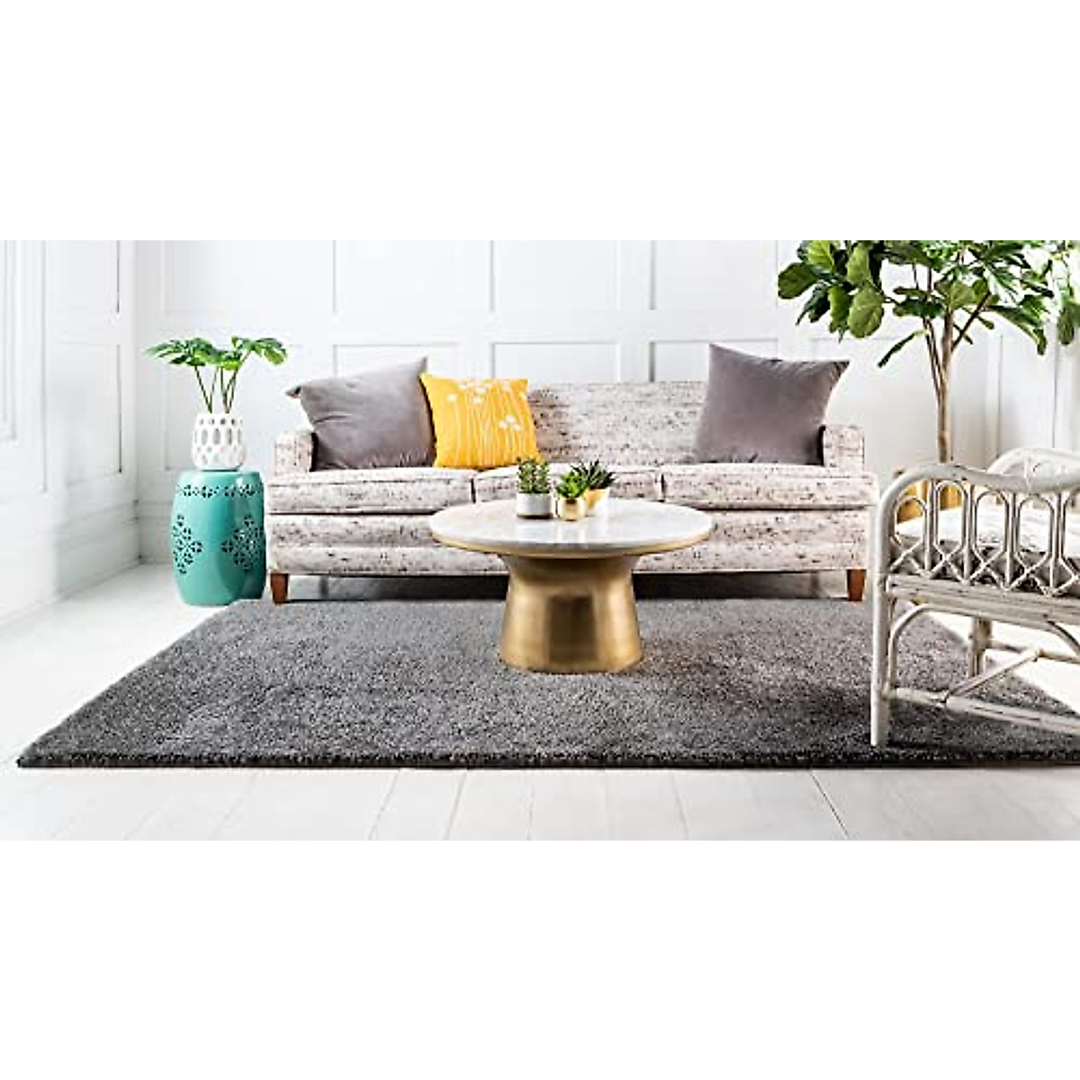 Unique Loom Solo Collection Solid, Plush, Kids, Modern Area Rug, 8 ft x 10 ft, Grey