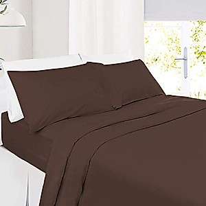 4-Piece BedSheets Set-800 Thread Count-100% Cotton Bedding Set for Short Queen Size Bed-Long Staple Cotton, Sateen Weave, Fits Upto 12'' Deep Pockets Fitted Sheet-Chocolate