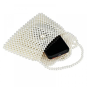 Pearl Crossbody Bag White Handmade Weave Pearl Purses Beaded Shoulder Bag for Women Girls Lady Beaded Clutch Evening Bag