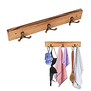 Haominnaqi Solid Wood Coat Rack Wall Mounted - 3 Six Hooks, Fitting Room Wardrobe Coat Door Rear Hook Key Hook Kitchen Bathroom Hook(2pce)