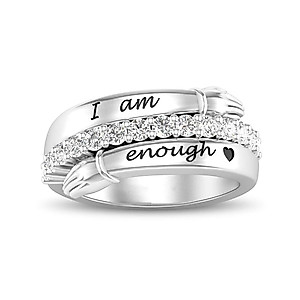 UCADRIT I am Enough Rings 925 Sterling Silver Customize Personalized Name Ring You are Enough Hug Jewelry for Women (01-Silver Color)