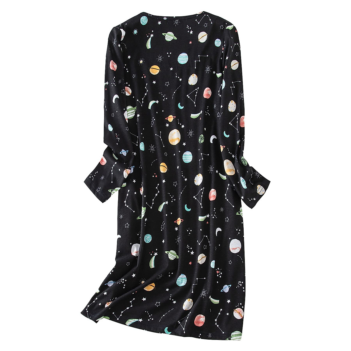 Zando Nightgowns for Women Cotton Night Gown Long Sleeve Sleepshirts Animal Cartoon Pajamas Women's Nightgowns&Sleepshirts Maternity Pajamas Women's Sleepwear Long Black Planet X-Large