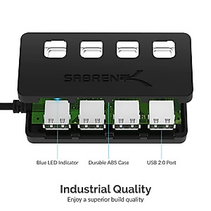 SABRENT 4-Port USB 2.0 Hub + 4-Port USB 2.0 Hub with Individual LED lit Power Switches