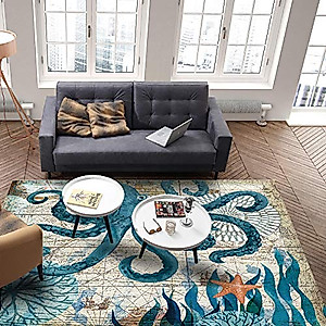 Area Rug 4x6ft Rugs for Living Room, Non-Slip Stain-Proof Carpet for Bedroom Decor, Seagrass Sea Animal Octopus of Undersea World Area Rugs for Hallways Kids Room Nursery Dining Room