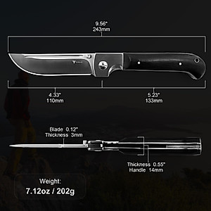 VicShark Pocket Knife, Hunting knives knives for men D2 Steel Blade Ebony Handle EDC Knife with Pocket Sharp Camping Survival Hiking Knives With Keychain