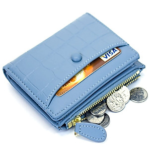 SUMGOGO Wallets for Women Small Coin Purse Card Holder Pocket Wallet Crocodile Leather Mini Slim Bifold Wallets (Blue)
