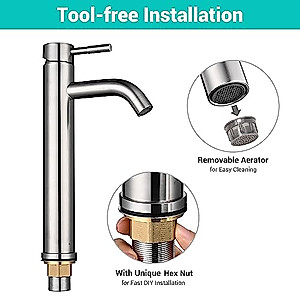Aquaterior Single Handle Vessel Sink Faucet 12 inch Tall Bathroom Sink Faucet Hot and Cold Water Mixer Stainless Steel Single Hole Faucet Brushed Nickel (CUPC NSF CEC)