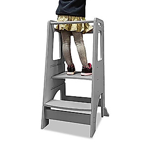 ZZBIQS Kitchen Stool Helper Tower for Kids, Standing Tower for Toddlers, Kids Step Stool for Counter Learning(Grey)