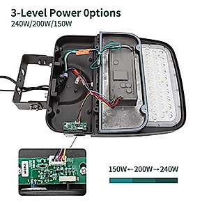 kadision 240W LED Parking Lot Light with Dusk to Dawn Photocell, Dimmable Shoebox Lights with Trunnion Mount, 130LM/W 5000K Daylight 100-277V, 150W/200W/240W Power Tunable