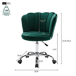 Recaceik Modern Velvet Chair, Adjustable Swivel Home Office Desk Chair, Green, 22D x 16W x 36H Inch, 250 pounds Weight Capacity
