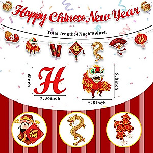 5 Pcs Happy Chinese New Year Banner Lunar New Year Decoration 2023 Pre Assembled Spring Festival Hanging Wall Decor for Home Office Party Supplies Party Photo Background