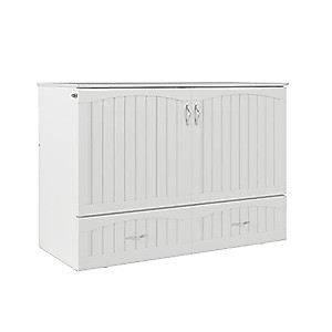AFI, Southampton Murphy Bed Chest with 6 inch Memory Foam Folding Mattress, Built-in Charging Station and Storage Drawer, Full, White