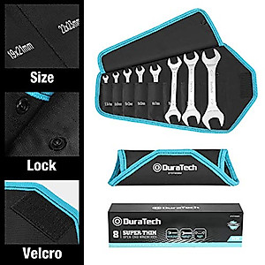 DURATECH Super-Thin Open End Wrench Set, Metric, 8-Piece, Including 5.5, 7, 8, 9, 10, 11, 12, 13, 14, 17, 19, 21, 22, 23, 24, 27 mm, Slim Spanner Wrench Set with Rolling Pouch