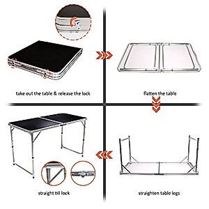 H&B Luxuries Portable Height Adjustable Aluminum Folding Camping Table with Carry Handle FT-ACFT1
