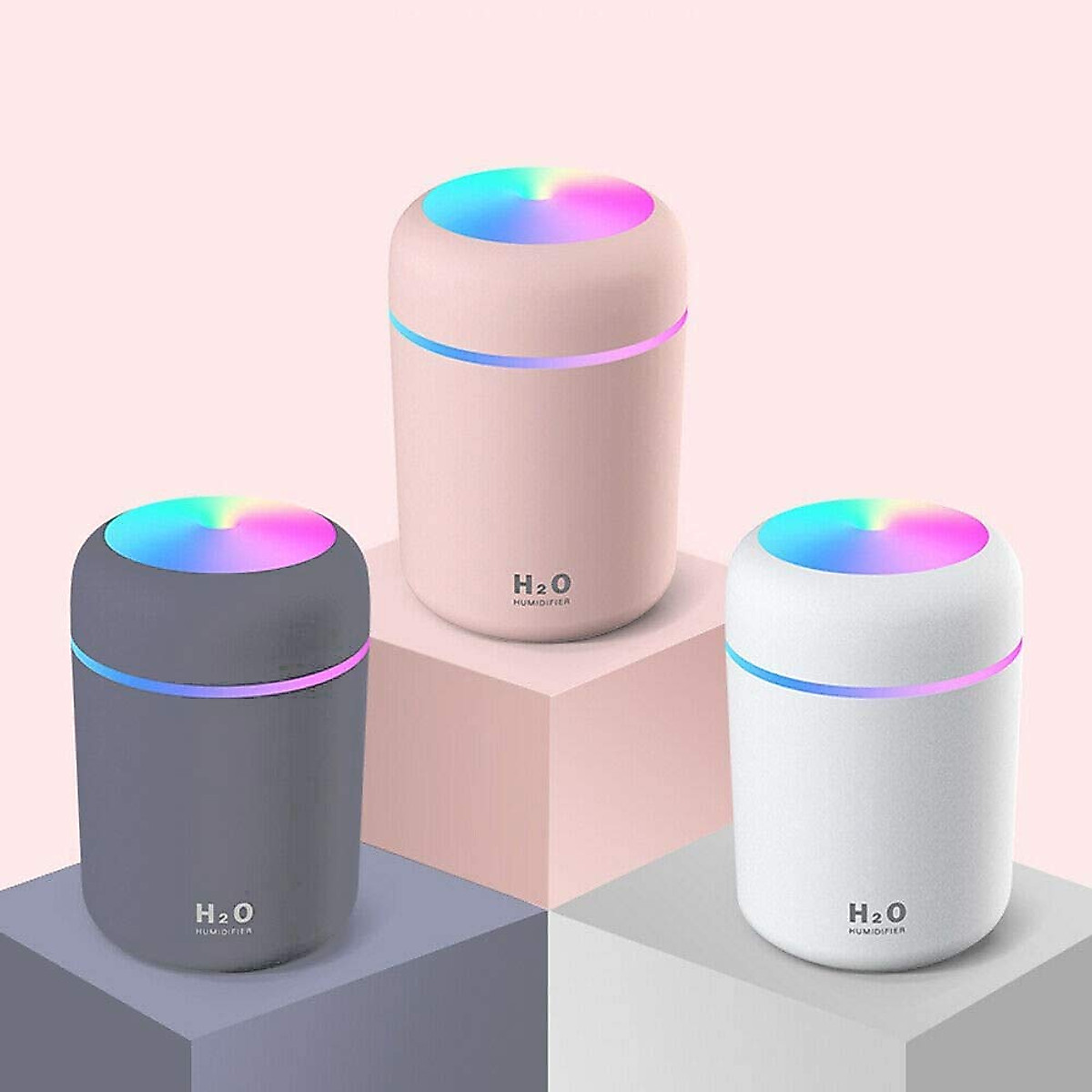Kamon 300ml Mini Ultrasonic Cool Mist Humidifier, 7 Color LED Night Light, 2 Mist Mode, Auto Shut-Off for Car, Home, Office, Travel (Grey)