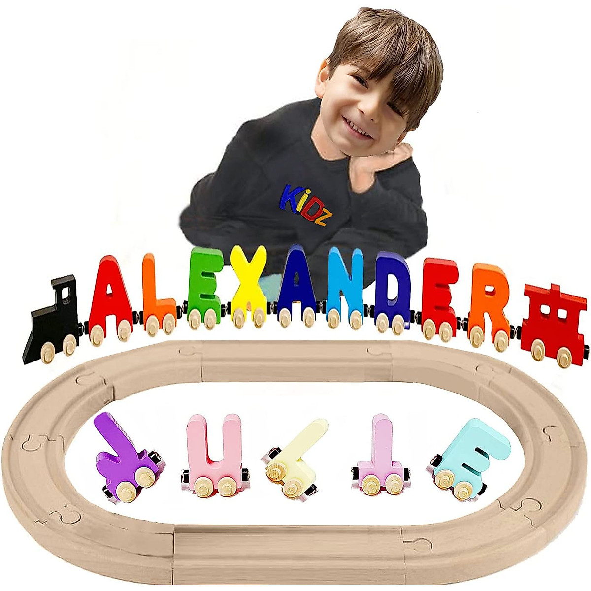 Educational Toy Name Wooden Trains Puzzle for Kids Educational Toy 3 inch Each Letter- Learn Play & Display Kids Room Gift for All Ages 1 2 3 4 5 6 Years Old