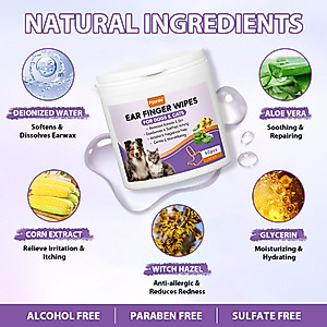 Pjordo Dog Ear Cleaner Finger Wipes, Ear Finger Wipes for Dogs & Cats, Gently Remove Ear Wax, Debris, Sooths & Deodorizes, Relieve Ear Itching, Pet Ear Wipes with Aloe Vera & Witch Hazel - 50 Count