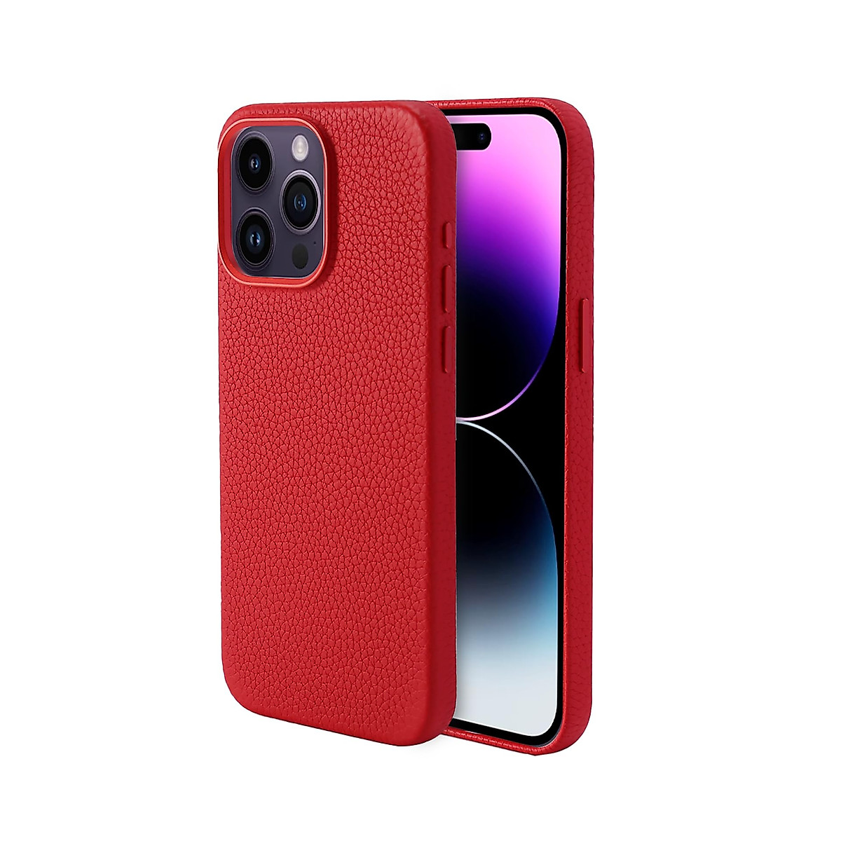 Zoof Genuine Leather Case for iPhone 15 Pro Max (6.7 inch) Top Litchi Grain Leather Magnetic Phone Case- Compatible with Magsafe - Red