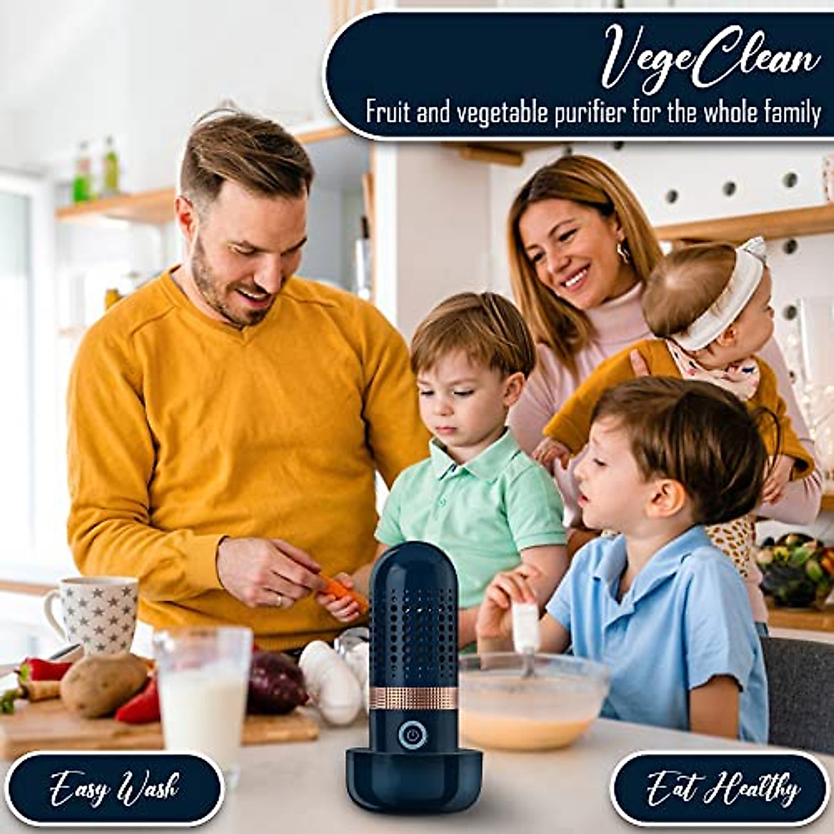 VegeClean Fruit and Vegetable Cleaner, Portable 4400mah Capsule Shape Fruit & Vegetable Washing Machine, USB Rechargeable Fruit Cleaner Machine, Automatic Household Cleaning Machine