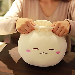 Yoholto Dumpling Plush Pillow with Cute Features, Stuffed Bun Plush, Funny Food Toy Gifts for Kids Adults(6.3 * 12.2in,Frown)