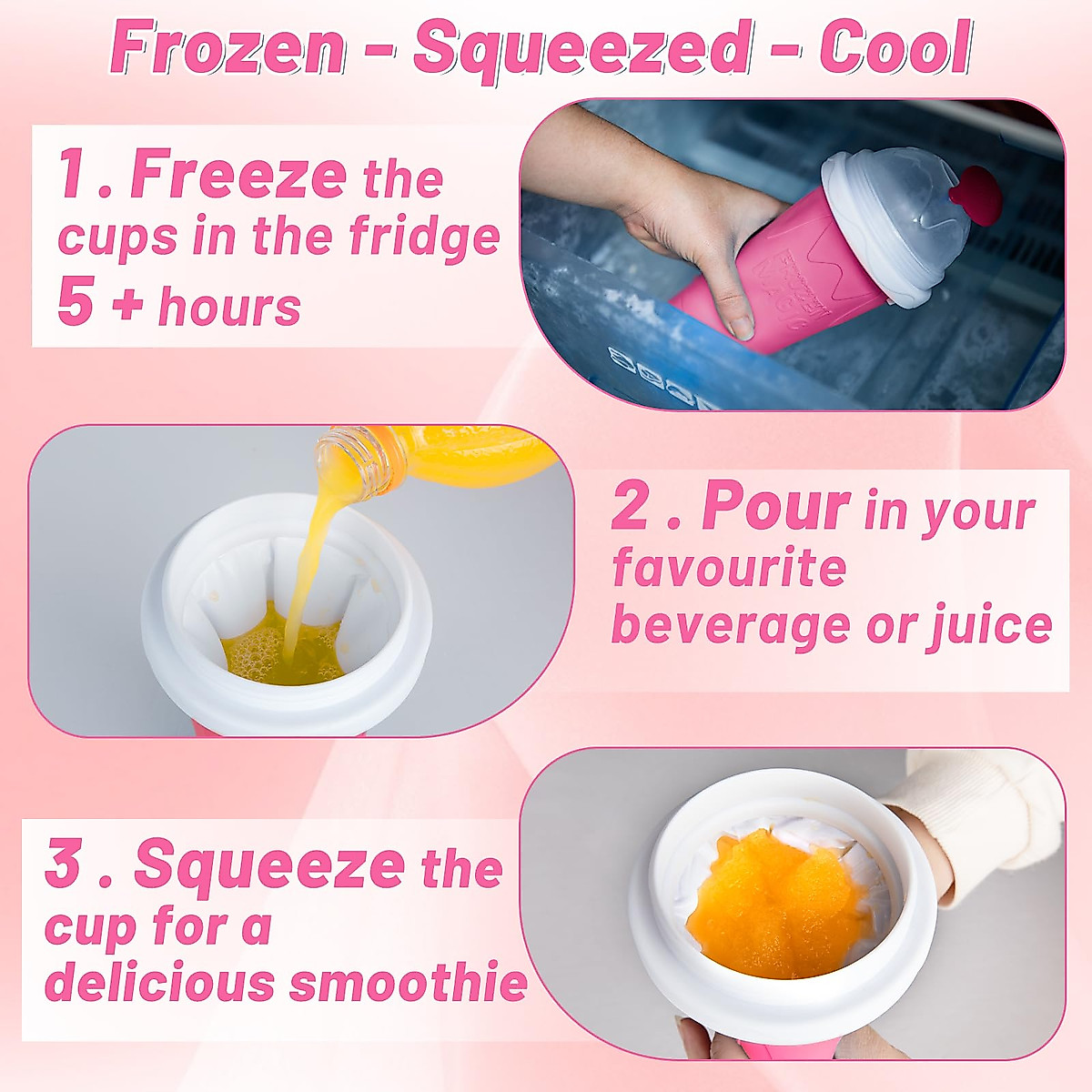Slushie Maker Cup Frozen Magic: TIK TOK Smoothies Cooling Cup, Double Layer Silica Cup, DIY Homemade Slushies, Portable Squeeze Icy Milkshake Cup Gift for Childrens