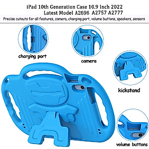 LTROP Kids Case for iPad 10th Generation 10.9 Inch 2022, iPad 10.9 Case 10th Generation, with Shoulder Strap, Durable Light Weight Handle Stand Child-Proof Bumper Case for iPad 10th Gen 2022, Blue