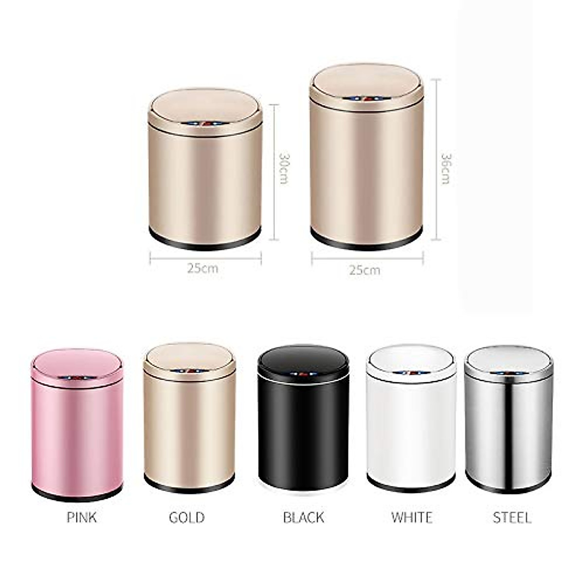 WENLII Intelligent Trash Bin Home Living Room Bedroom Kitchen Bathroom Automatic Induction Trash Can Stainless Steel Trash Can (Color : A, Size : 7L)