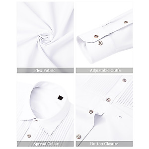 J.VER Men's Tuxedo Shirt Formal Dress Shirt Pleated Long Sleeve Button Down Shirts for Prom Party Wedding Solid White