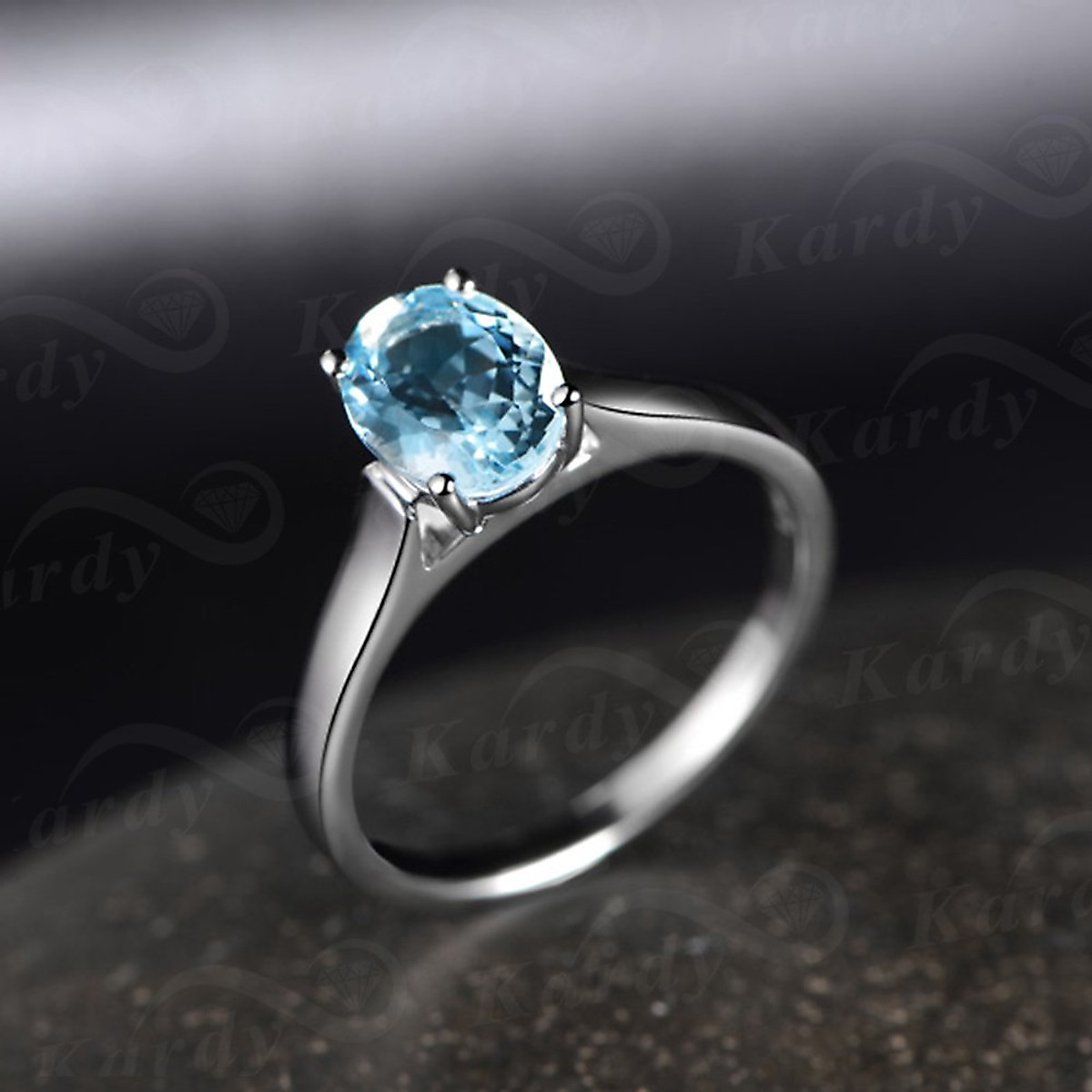 Kardy Unique Promise Wedding Natural Sea Blue Gemstone Aquamarine 14K White Gold Engagement Wedding for Women Ring Set
