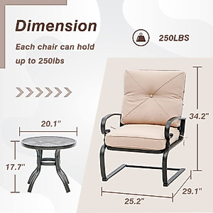 Oakcloud Outdoor Bistro Set 3-Piece Spring Metal Lounge Cushioned Chairs and Bistro Table Set Wrought Iron Cafe Furniture Seat, Brown