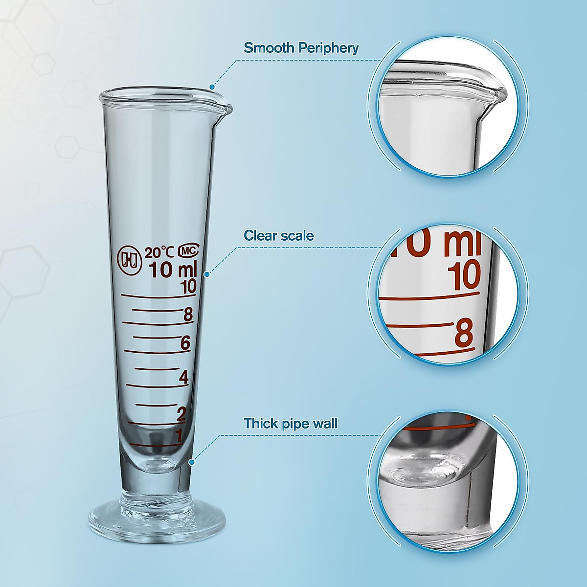 Baluue Graduated Cylinder 10mL Glass Measuring Cup With Spout Wide Mouth, Conical Beaker Liquid Dispenser Measuring Cylinder Experiment Tool for Science Teaching
