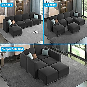 Mjkone Modular Sectional Sofa with Adjustable Armrest and Backrest for Living Room，U Shaped Couch 7 Seater Convertible Sectional Couch with Storage Ottoman -Dark Grey