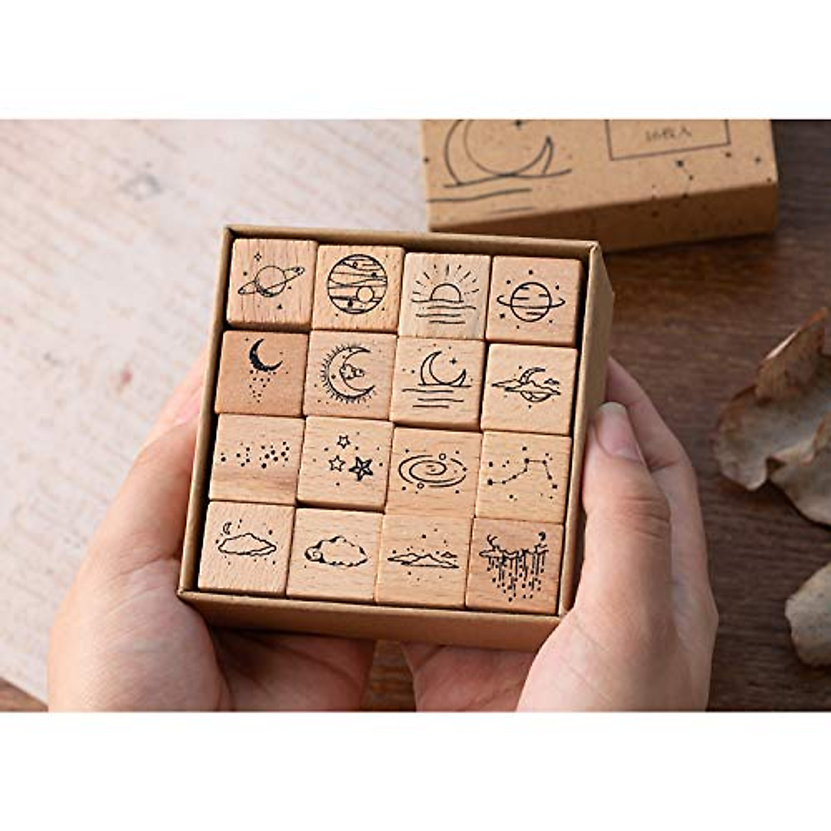 Cliocoo 16pcs Moon&Star Wood Rubber Stamp Set M-26 (1-Moon Star)