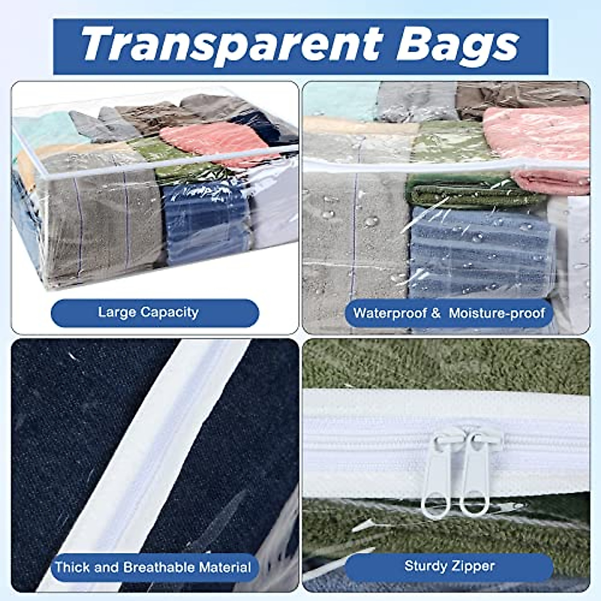 15 Pcs Clear Zippered Organizers Foldable Sweater Storage Closet Organizer Collapsible Cube Storage Organizer Plastic Storage Bags Bins Containers with Zipper and Handle for Closet (25 x 21 x 11 Inch)