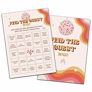 KFNER Disco Wedding Shower Games, Find The Guest Bingo Bridal Shower Games Cards, Retro Bachelorette Party Game Ideas, Engagement Party Supplies & Activity, Set of 30 Cards -B09