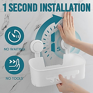 TAILI Shower Caddy Suction Cup Storage Basket + Double Layer Soap Dish, DIY Drill-Free Removable Shower Accessories Kitchen Bathroom Bedroom Organizer Set