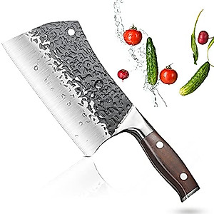 Full Tang 8 Inch Butcher Knife - Professional Hand Forged Heavy Duty Kitchen Chef Knife Meat Cleaver - German High Carbon Stainless Steel Kitchen Chef Knives for Home & Restaurant,Best Gifts