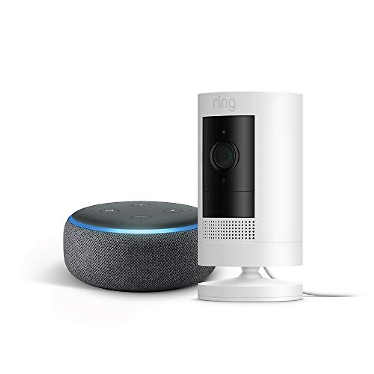 Ring Stick Up Cam Plug-In with Echo Dot (Charcoal)