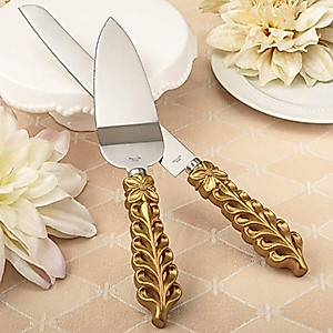 FASHIONCRAFT 2528 Gold Lattice Botanical Collection Stainless Cake Knife Set, One Set includes the Cake knife and Cake Server