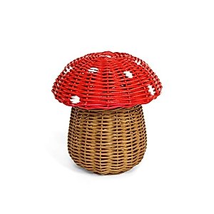 G6 COLLECTION Mushroom Rattan Storage Basket With Lid Decorative Bin Home Decor Hand Woven Shelf Organizer Cute Handmade Handcrafted Gift Art Decoration Artwork Wicker Mushroom