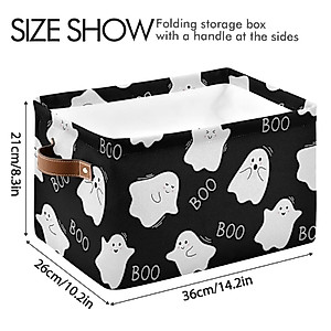 ZENWAWA Storage Cube Kawaii Halloween Black Print Collapsible Fabric, Large Foldable Open Organizer Bins Baskets with PU Handles 1 Pack