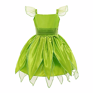 Green Fairy Princess Dresses for Girls Tinker Bell Halloween Costume Cosplay Dress Up with Wing & Accessories,3T(small size)
