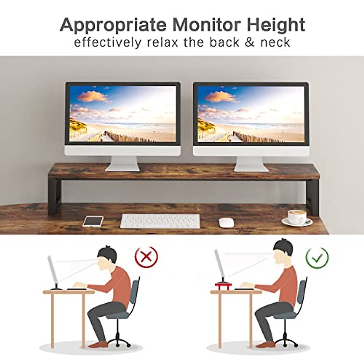 TREETALK Computer Desk, L-Shaped Corner Desk with Large Monitor Stand, Switchable PC Laptop Table, Gaming Writing Workstation for Home Office (Rustic Brown)